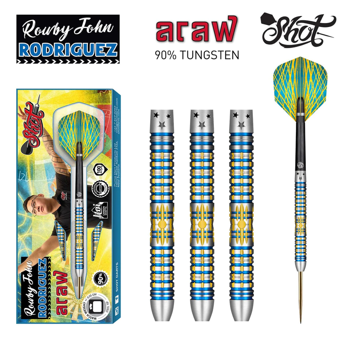Shot Rowby-John Rodriguez Araw 90% Tungsten Dart Set