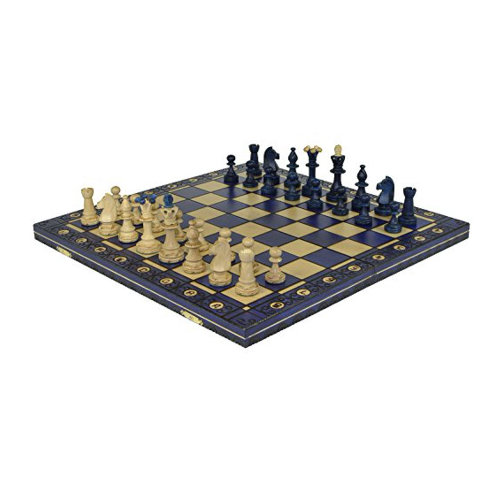 Wegiel Senator 16in Wooden Chess Set - Blue